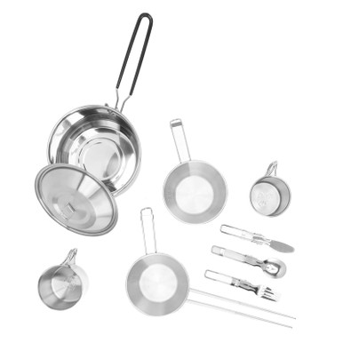 Topyond Stainless Steel Camping Cookware Set with Handles, Outdoor ...