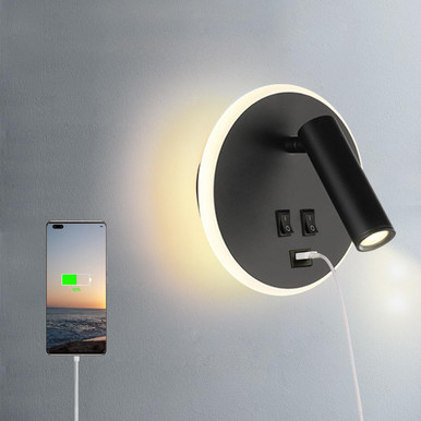 AIRTWESD USB Charging Port Wall Wash Light Black Bed LED with Interior ...