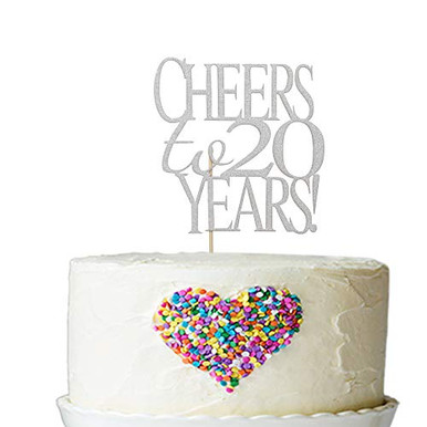 Sliver Glitter Cheer to 20 Years Cake Topper - Hello 20 - Happy 20th ...