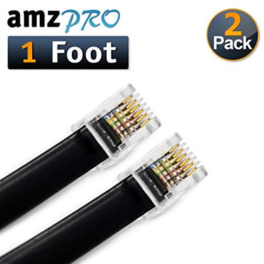 (2 Pack) 1 Foot RJ12 6P6C Telephone Cable for Voice 12 inch Modular ...
