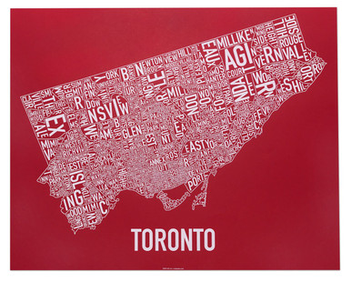 Ork Posters Toronto Neighbourhoods Map, Red & White, 30" x 24 ...