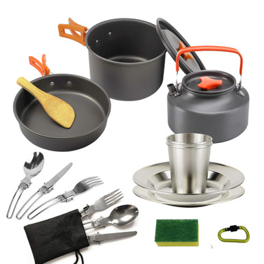 Camping Cookware Set 1-2 Person Campfire Kettle Outdoor Cooking Mess ...