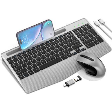 Wireless Keyboard and Mouse Combo, Ergonomic Keyboard with Wrist Rest ...