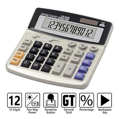Desktop Calculator,12-Digit Office CalculatorsSolar Battery Dual Power ...