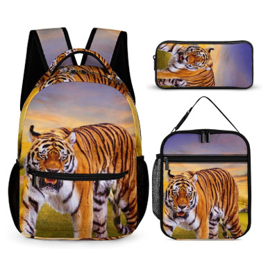 3PCS 3D Tiger Backpack Set, Cool Daypack Lightweight Shoulders Backpack ...