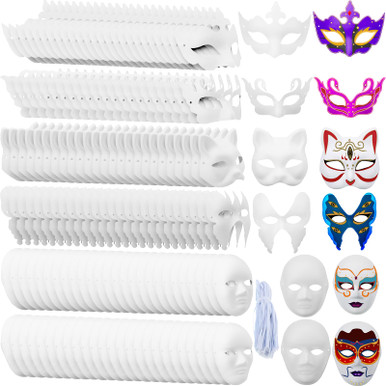 Liliful 150 Pcs DIY Full Face Masks with String White Craft Masks Plain ...
