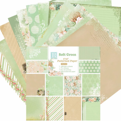 24 Sheets Soft Green Pattern 6x6 Scrapbook Paper Pad for Junk Journal ...