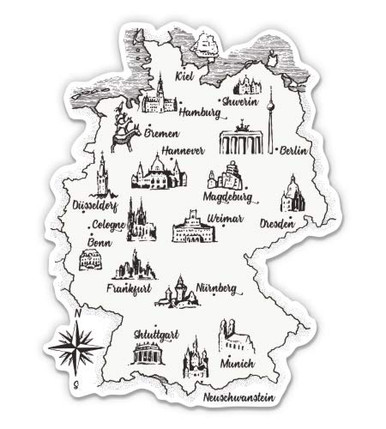 Germany Map with Cities Travel - 3" Vinyl Sticker - for Car Laptop ...