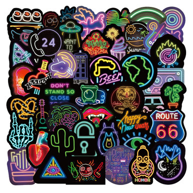 Cool Neon Light Stickers 100Pcs Vinyl Waterproof Stickers for Kids ...