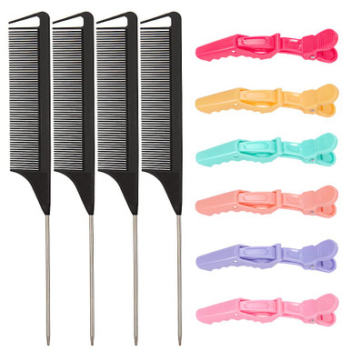 10 PCS Rat Tail Combs Hair Clips Set:4Pcs Braiding Comb & 6Pcs Hair ...
