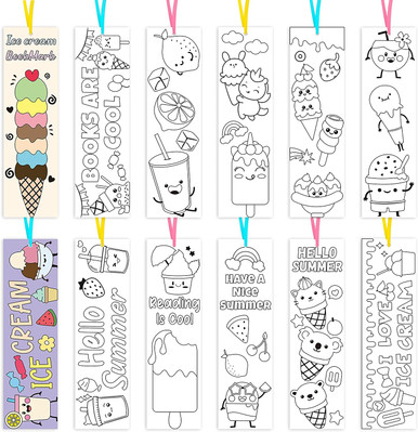 Haooryx 75Pcs Color Your Own Ice Cream Bookmarks, Summer Ice Cream ...