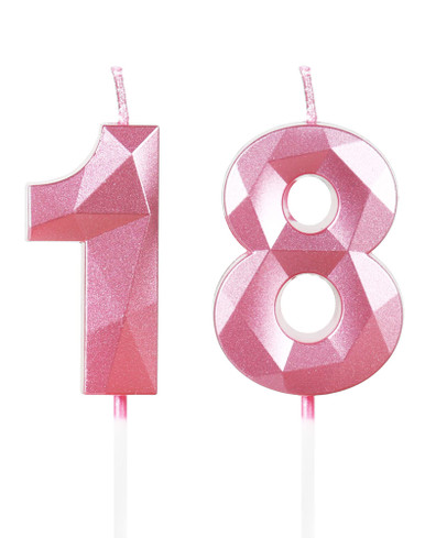18th Birthday Candles,Number 18 Candles, Pink Happy Birthday Candle for ...