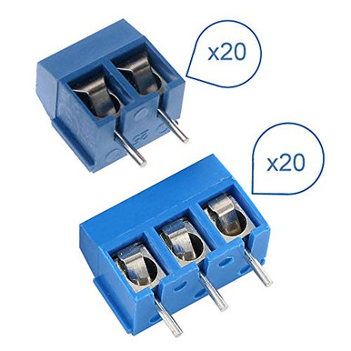 40pcs 2 Pin and 3Pin Screw Blue PCB Mount Terminal Block Connector 5mm ...