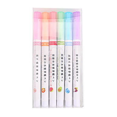 gofidin 6 Pack Colored Curved Pens - Dual Tip Markers with 6 Different ...