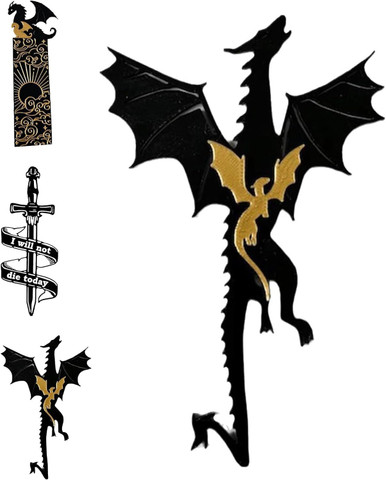Dragon Bookmark, Black and Gold Dragons with Sun and Clouds Bookmark ...