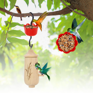 Wooden Hummingbird House Feeder with Rust Resistant Hooks,2024 New ...