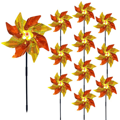 10 Pieces 21 Inches Yellow Orange Reflective Pinwheels with Stakes ...