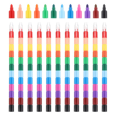 PATIKIL Stacking Crayons, 12 Pack 12 Colors Stackable Buildable Drawing ...