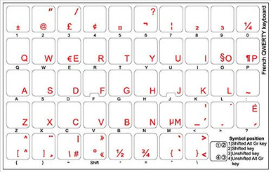 4Keyboard French QWERTY Canadian Keyboard Stickers with RED Lettering ...