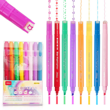 Hyuoile Colored Curve Highlighter Pen Set with 8 Different Curve Shapes ...