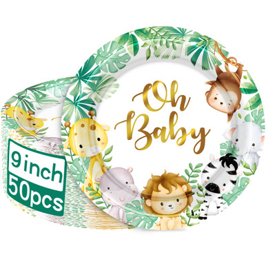 QZYL 50 PCS Baby Shower Paper Plates, 9 Inches Disposable Paper Plates ...
