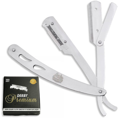The Shave Factory Straight Edge Razor Kit (Steel Razor / 100 Derby ...