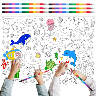 Giant Ocean Animal Coloring Poster with 6 Stacking Crayons, Under The ...