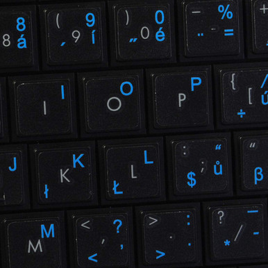 Czech Keyboard Labels ON Transparent Background with Blue Lettering ...