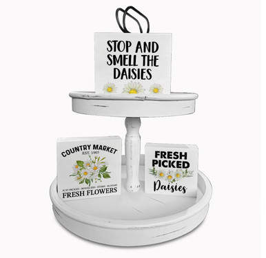 Daisy Wooden Box Signs 3 Pieces Daisy Saying Tiered Tray Wood Signs ...