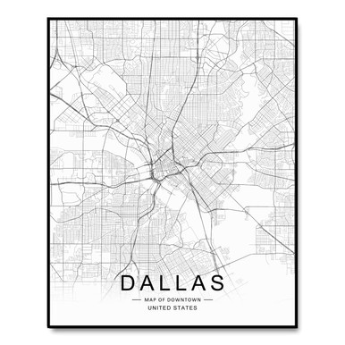 Dallas Map, Office Map Art, Map of Downtown, Dallas Wall Art, Street ...