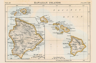 Hawaiian Islands 1883 Historical Antique Style Map Travel World Map ...