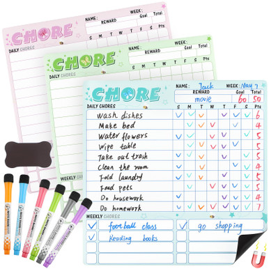 MaxGear Magnetic Chore Chart for Multiple Kids - 3 Pcs - Dry Erase ...
