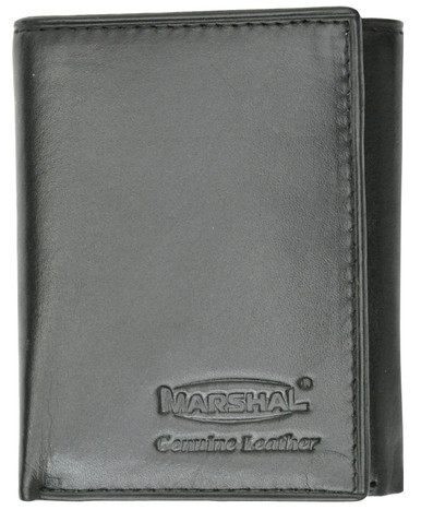 New Mens Black Leather Lamb Wallet Classic Trifold with Marshal Logo ...