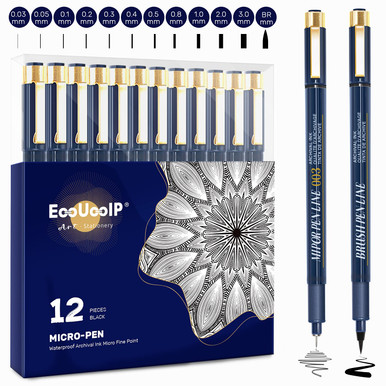 EooUooIP 12 Size Fineliner Pens, Black, Micro Pigment Pen, Micro Liner ...