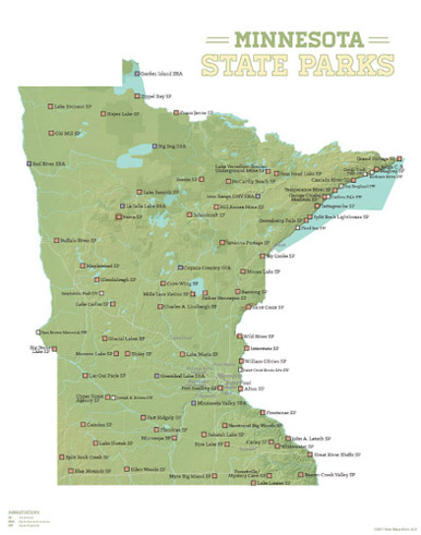 Best Maps Ever Minnesota State Parks Map 11x14 Print (Green & White ...