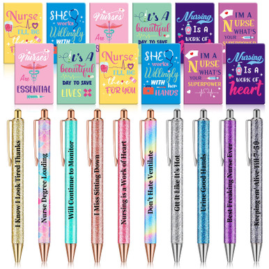 22 Pcs Funny Nurse Pens and Mini Nurse Notebooks 10 Colored Glitter ...