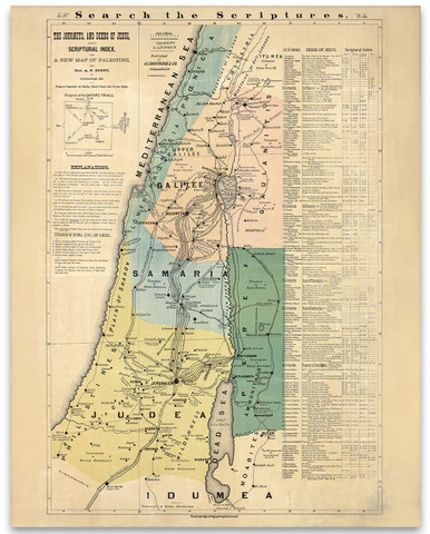 1881 The Journeys and Deeds of Jesus Map - Antique Scripture Wall Art ...