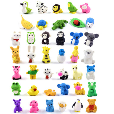 Animal Erasers Desk Pet 40 Pack 3D Animal Erasers for Kids Cute Fun ...