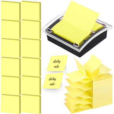 12 Pack Pop up Sticky Notes with Dispenser Set, Yellow Self Stick Memo ...