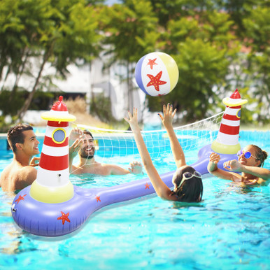 JOSEN Inflatable Pool Volleyball Set Court, 118"x 23"x 39", Volleyball ...