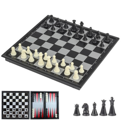Mini Chess Checkers Backgammon Set 3 in 1 - Vikutu 7.5" Magnetic Board ...