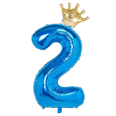2 Number Balloon Blue 40 inch Big Foil Crown Helium 2nd Balloons for 2 ...