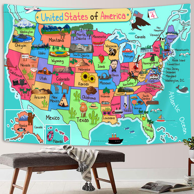 Voshin United States Map Tapestry Cartoon USA Map Tapestry Wall Hanging ...