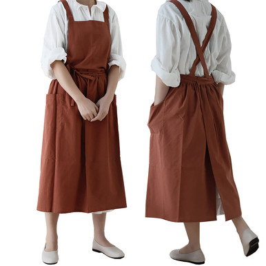 YESDOOD Cotton Linen Apron Cross Back Apron for Women Pinafore Apron ...
