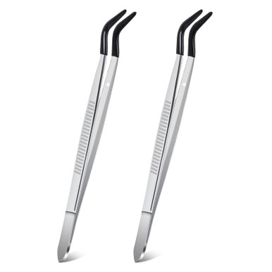ASTER 2 Pieces Rubber Bent Tip Tweezers Rubber PVC Coated Non Marring ...