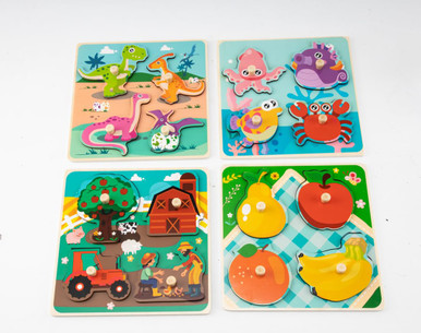 Funsland Wooden Toddlers Puzzles 4 Pcs Animal Patterns Puzzles with ...