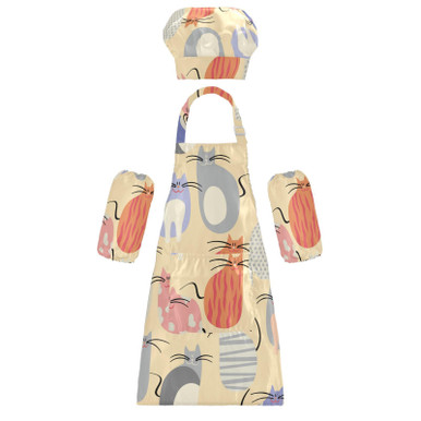Cute Cat Animation Kids Apron Set Adjustable Painting Aprons with ...