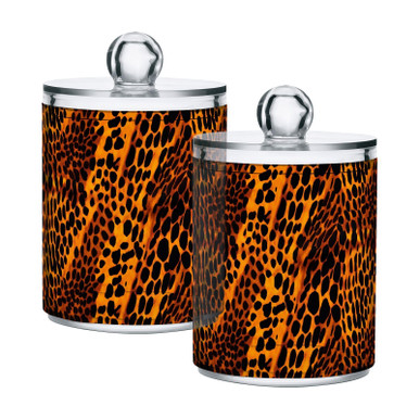 2 Pack Qtip Holder Dispenser with Lids, Animal Print Leopard Plastic ...