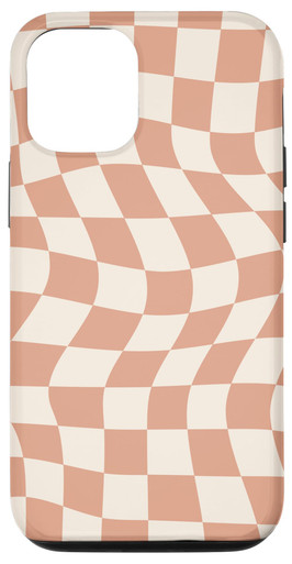 iPhone 15 Checkered Swirl Checkerboard Indie Aesthetic Peach Brown Case ...