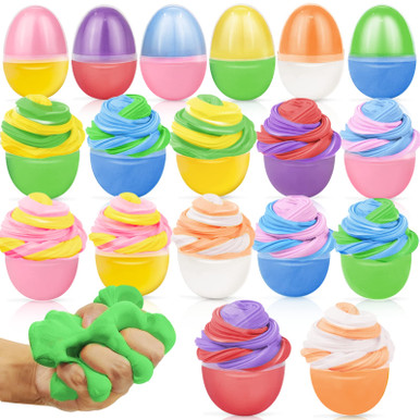 AMENON 18 Pcs Easter Basket Stuffers Easter Butter Slime Eggs Dual ...